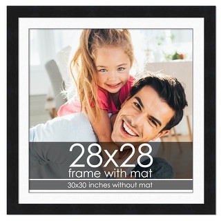 28x28 Frame with Mat - Black 30x30 Frame Wood Made to Display Print or ...