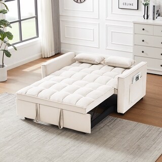 Beige Adjustable Back Sleeper Sofa w/ Convertible Folding Pull-out Bed ...