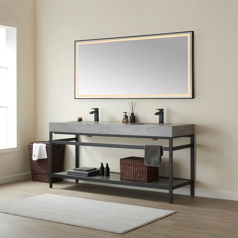 Funes 72" Double Vanity, Metal Support with Stone Top and Mirror - 72 ...