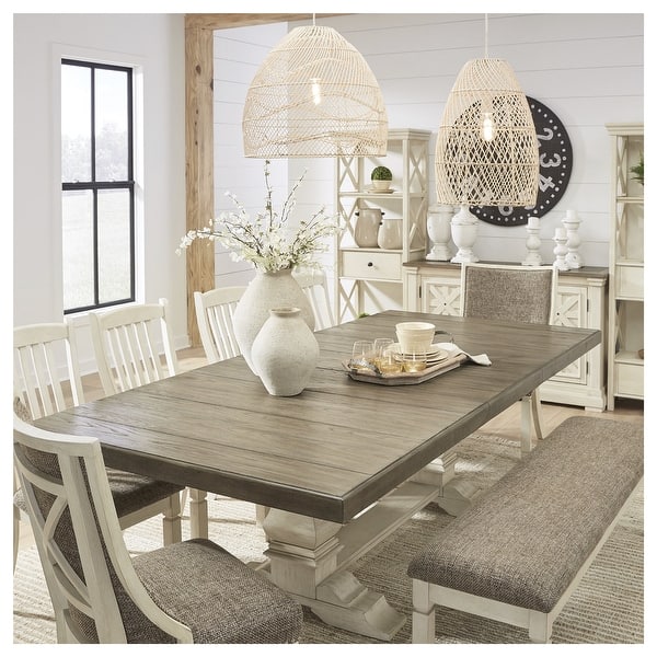 Signature Design by Ashley Bolanburg Brown / Antique White Extension Dining Table - 48"W x 103. ...