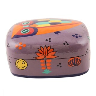 Novica Handmade Owl Story In Dusty Lavender Decorative Papier Mache Box ...