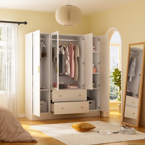 63 W Family Wardrobe Armoire Closet by Timechee with Mirror Doors On Sale Bed Bath Beyond 36662643
