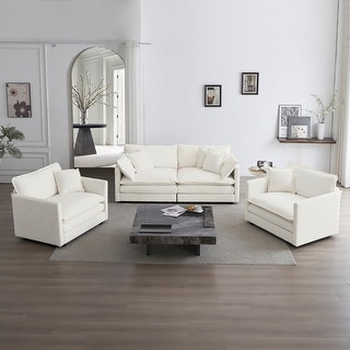 White 3-Piece Chenille Sofa Set with Loveseat and 2 Single Sofas - Bed Bath & Beyond - 40917350