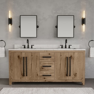 Perris 72 In. Double Rectangle Sink Bathroom Vanity With Engineered ...