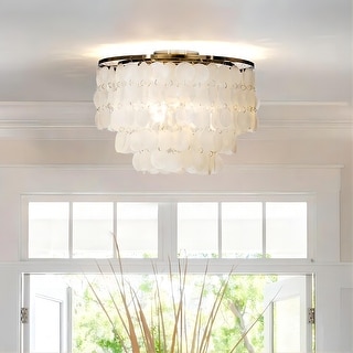 3-Light Tiered Antique Bronze Capiz Flush Mount Light with Shell ...