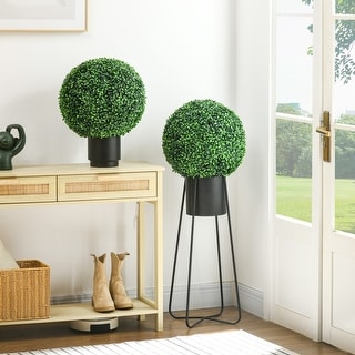 HOMCOM Set of 2 15.75 Inch Artificial Ball Boxwood Topiary Trees Balls ...