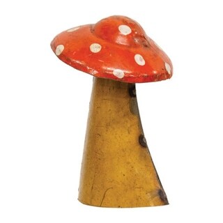 Yellow-Red Wood Metal Rustic Mushroom Figures with Distressed Red Tops ...