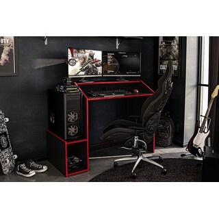 Legend Modern 45" Wood Gaming Desk with Monitor Stand, Black and Red ...