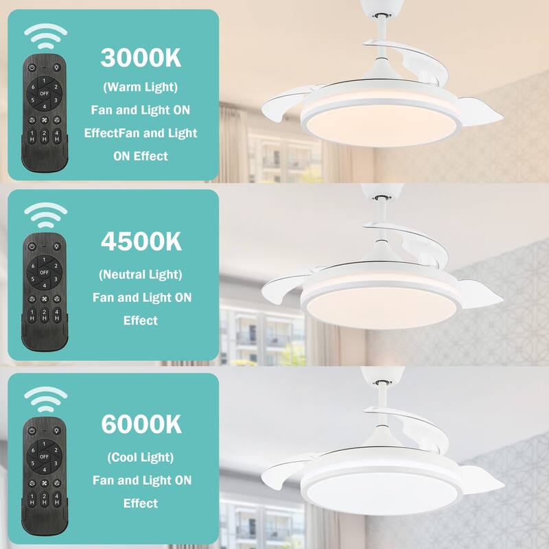 Cusp Barn 42 Inch Retractable Ceiling Fan with Lights and Remote 6 ...