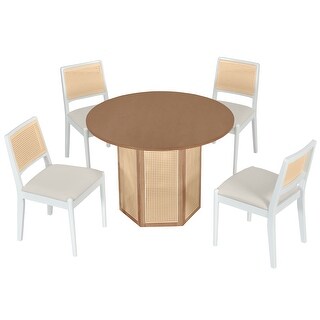 Dining Room Set with Hexagonal Base Table and 4 Wicker Back Chairs ...