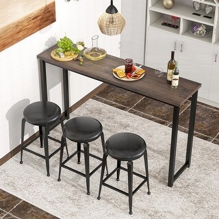 4-Piece Kitchen Counter Height Dining Table Set, Industrial Metal Frame ...