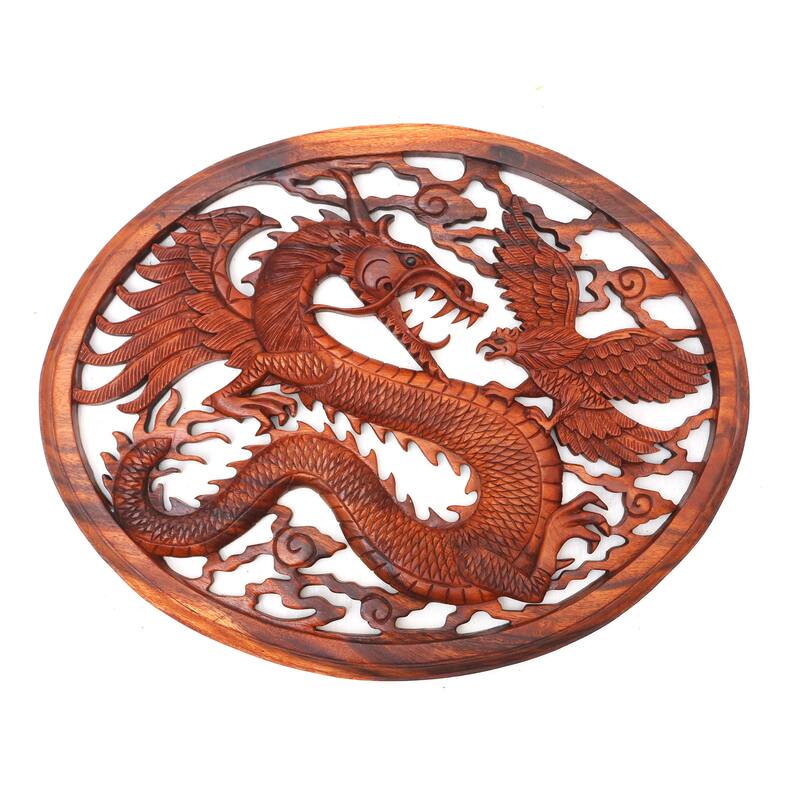 NOVICA Handmade Wood Wall Panel, 'Naga and Garuda' (Indonesia ...