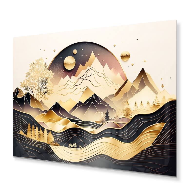 Designart "Gold Metallic Beach View IV" Minimalism Landscape Metal Wall ...