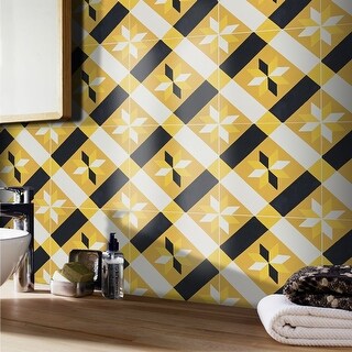 Handmade Ahfir in Black, Yellow, Grey Tile, Pack of 12 (Morocco) - Bed ...