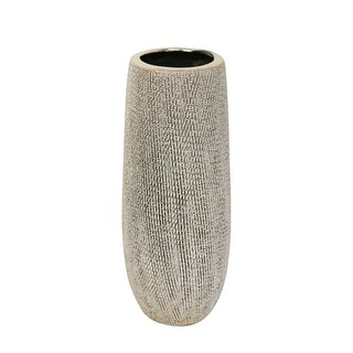 10" Ceramic Textured Vase Contemporary Decorative Vase in Silver Flower ...