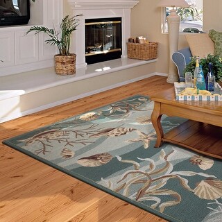 HomeRoots 3' x 5' Seafoam Corals and Shells Area Rug - 3' x 5' Oval ...
