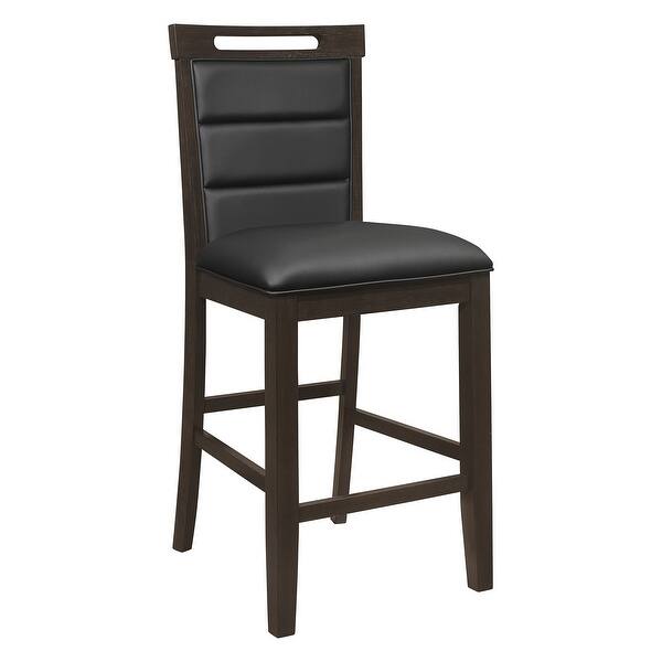 27 Inch Counter Stool Chair, Set of 2, Black Faux Leather, Tufted ...