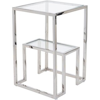 24" Clear and Silver 2-tier Solid Square Glass End Table - Bed Bath ...