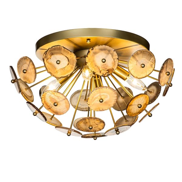 4-Light Mid-Century Agate Stone Flush Mount Modern Soft Gold Sputnik ...