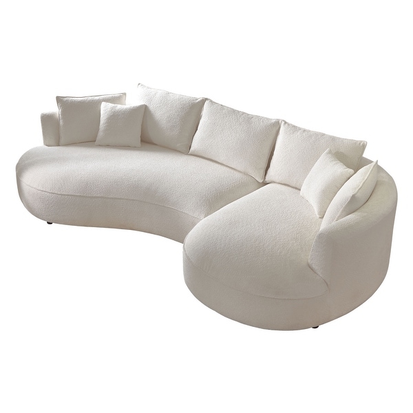 Modern Contemporary Large White Curved Upholstered L shaped Sofa Chaise