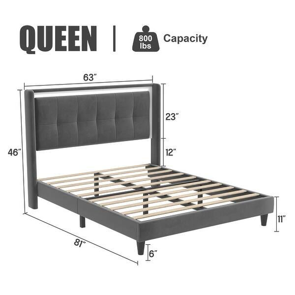 Upholstered Platform Bed Frame with Headboard and Sturdy Wooden Slats ...