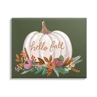 Stupell Autumnal Hello Fall Script Pumpkin Gourd Botanicals Canvas Wall ...