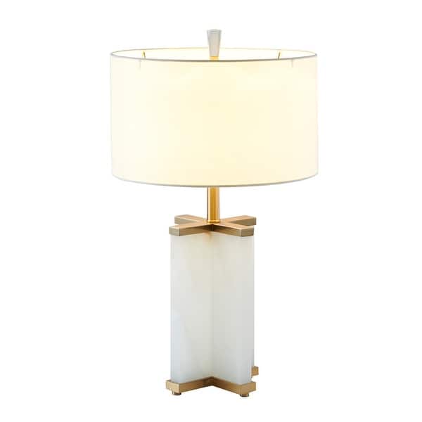 White Marble Base Table Lamp with Gold Frame - Bed Bath & Beyond - 26397212