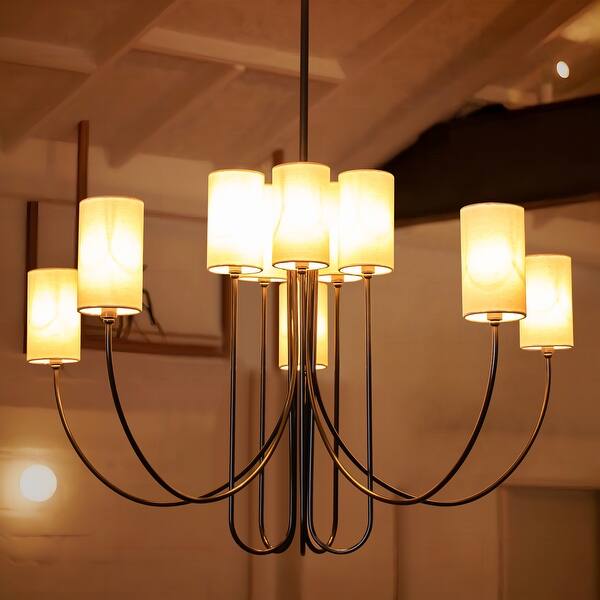 10-Light Modern Large Round Sputnik Chandelier Cluster Cylinder Fabric ...