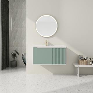 35.6-Inch Modern Floating Vanity with Eco-Friendly Plywood Base and ...
