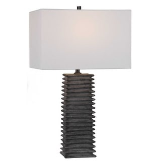 Deep Ribbed Table Lamp with Drum Shade - 26.5" - White and Brown - Bed ...