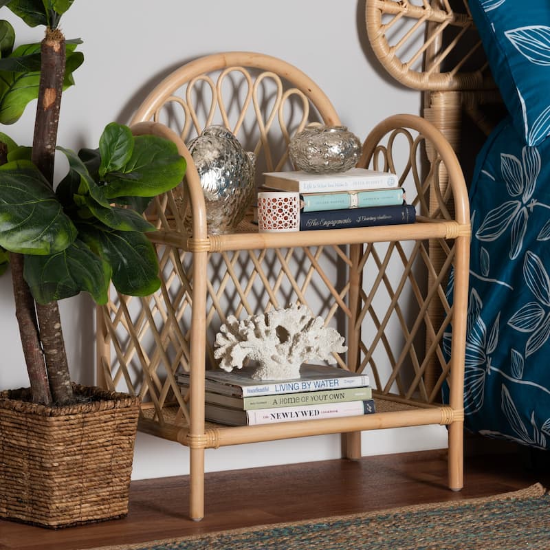 Redell Modern Bohemian Natural Brown Rattan 3-Tier Display Shelf - On ...