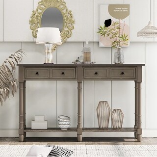 Console Table Sofa Table w/2 Storage Drawers & Bottom Shelf, Grey Wash ...
