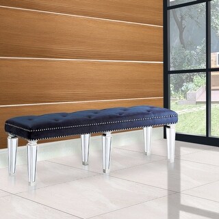 ACME Varian Bench, Dark Navy Velvet & Mirrored - Bed Bath & Beyond - 41296144