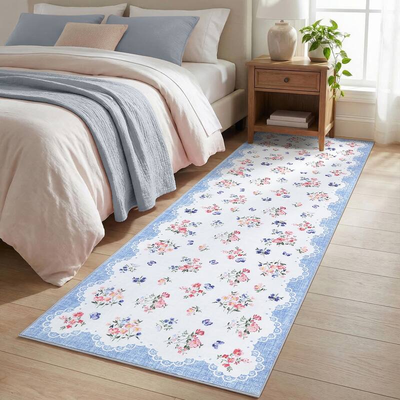 Garvee Lace Edge Floral Washable Area Rug - Overstock - 44069213