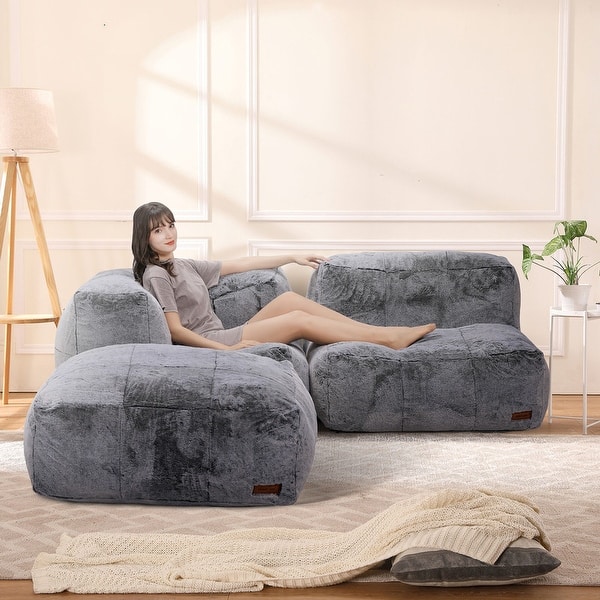 Grondin 3-Piece Giant Upholstered Modular Sectional Design Bean Bag ...