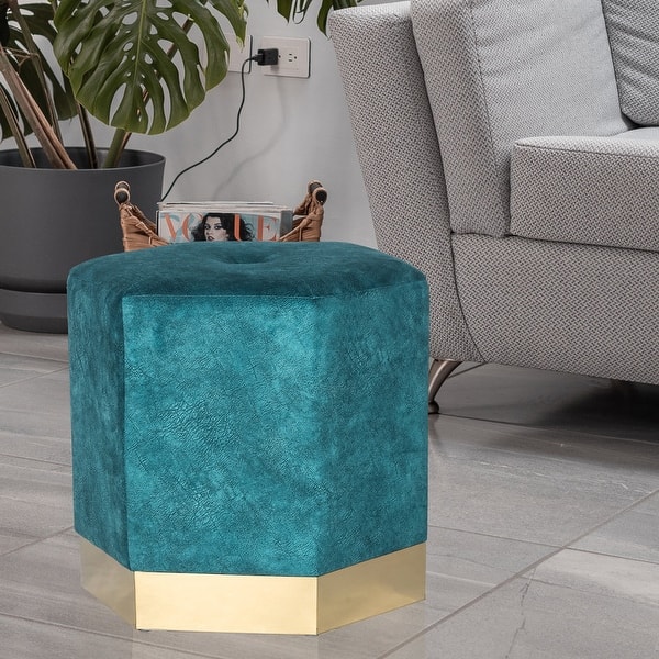 Adeco Vanity Stool Hexagon Ottoman Upholstered Footrest Footstool - Bed ...