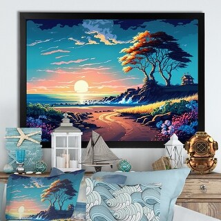 Designart "Modern Sunset In Vector Style IV" Landscape Framed Art Print ...