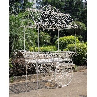 Large Antique White Flower Cart w/ Moving Wheels "Paris-1968" - 67.7" L ...