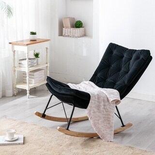 Velvet Turfed Upholstered Armless Rocking Chair With Wide Backrest And ...