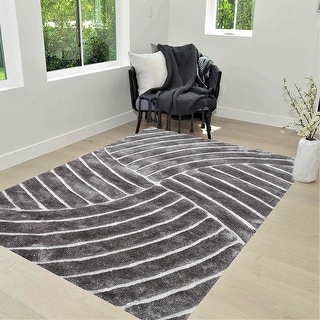 HR Silver shag Rug Swirls Pattern, 3-D Hand Carved Shaggy Rugs - Bed ...