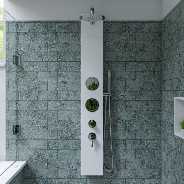 White Glass Shower Panel with 2 Body Sprays and Rain Shower Head - Bed ...