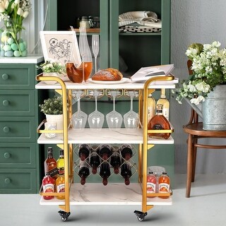 Home Bar Serving Cart, Gold Kitchen Cart on Lockable Wheels, Open ...