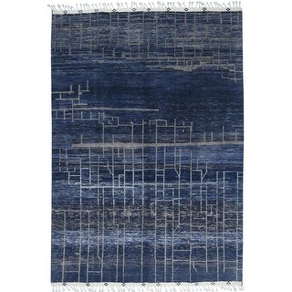 Shahbanu Rugs Denim Blue Hand Knotted Ben Ourain Moroccan Berber ...