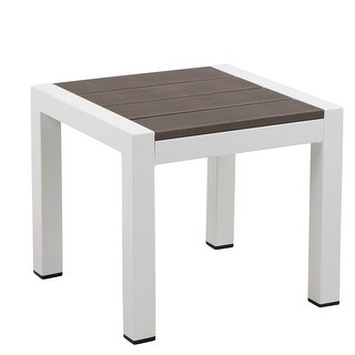 Josh 18 Inch Side End Table, Smooth Gray Polyresin Planks, Aluminum ...