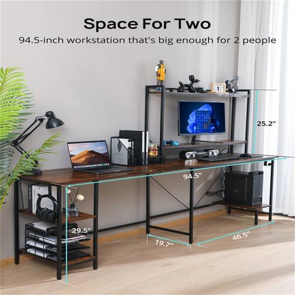 Two Person L-Shaped Home Office Desk with AC Outlets and USB Ports - On ...