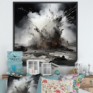 Designart "Black And White Geyser Explosion" Geyser Framed Wall Art ...
