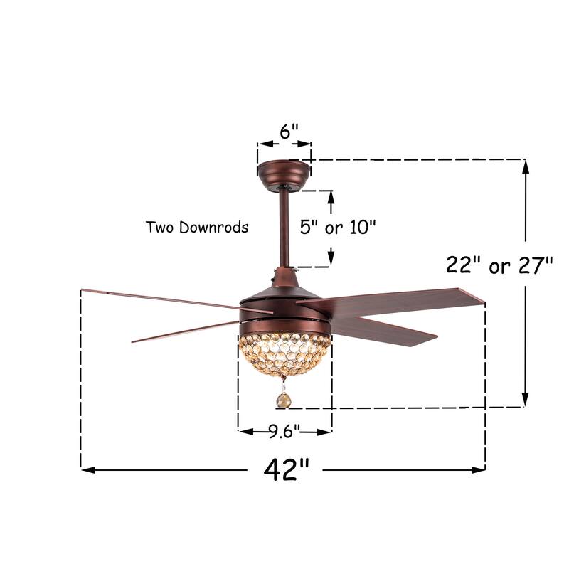 Cusp Barn Crystal Ceiling Fan with Lights Remote Control Modern LED ...