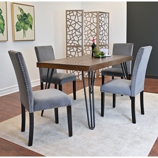 Compact Mid-Century Modern Table & Chair Set with 4 Grey Cushioned ...