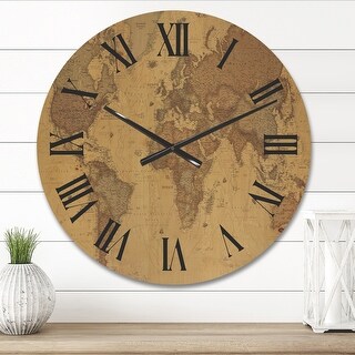 Designart 'Ancient Map of The World X' Vintage Wood Wall Clock - On ...