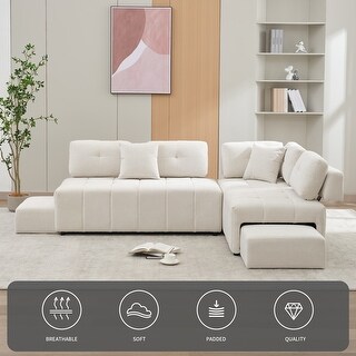 Caterpillar Modular Sofa L-shaped Sectional Sofa Beige Chenille Chaise ...